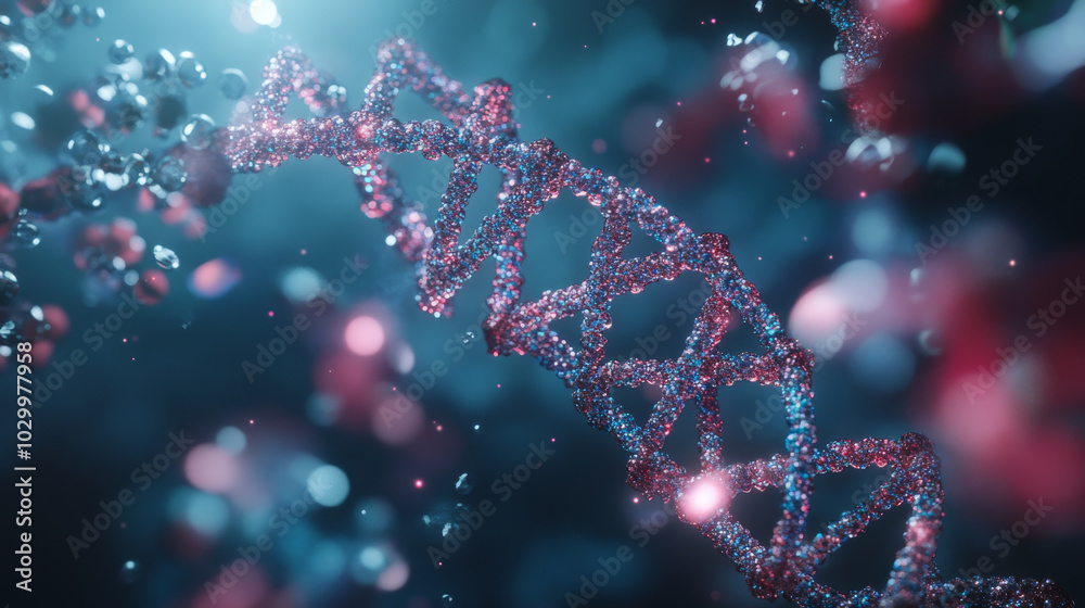 This illustration shows a simplified 3D model of DNA, a molecule that ...