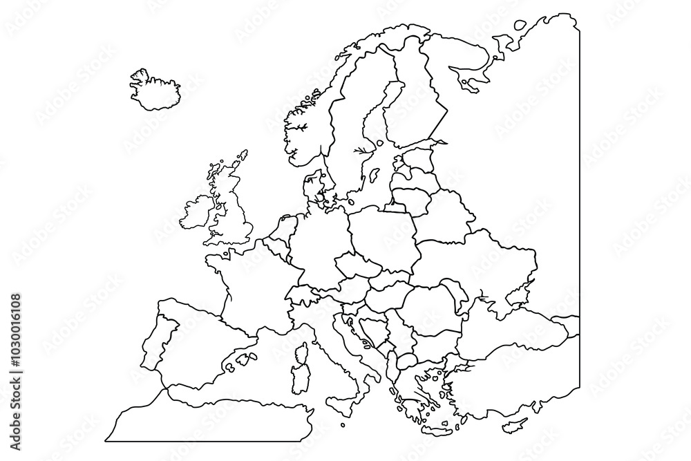 Continuous outline of a Europe map.world map outline, linear doodle ...
