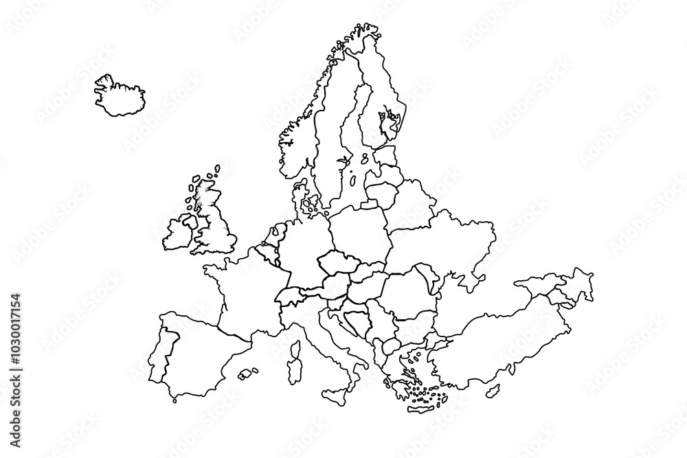 Vector Illustration of Outline Map of Europe in black.world map outline ...