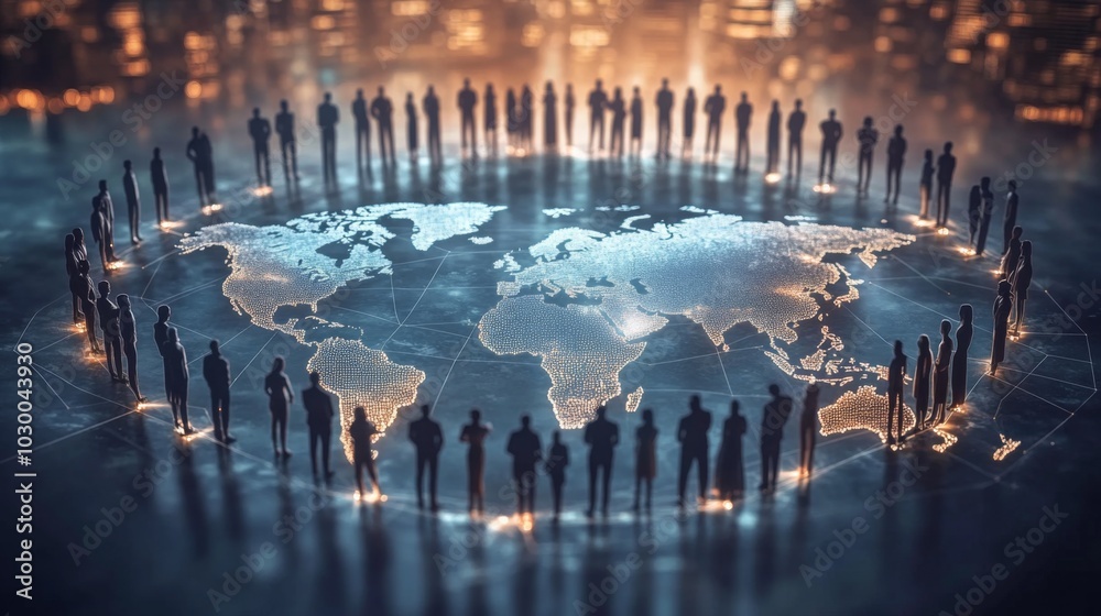 Diverse group standing around world map, unity and togetherness concept ...