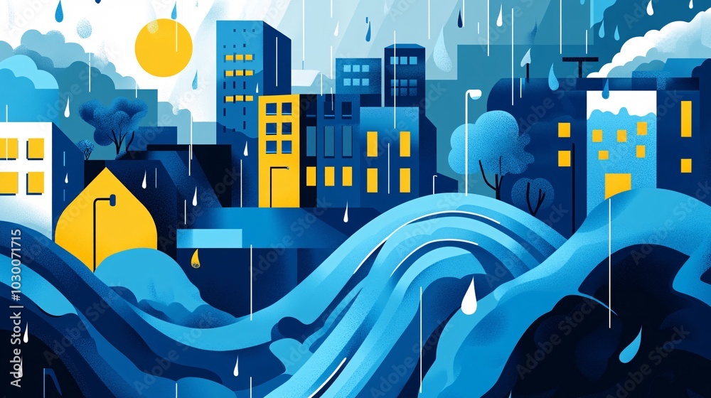 2410_302.vector flood hazard visualization, extreme weather depiction ...