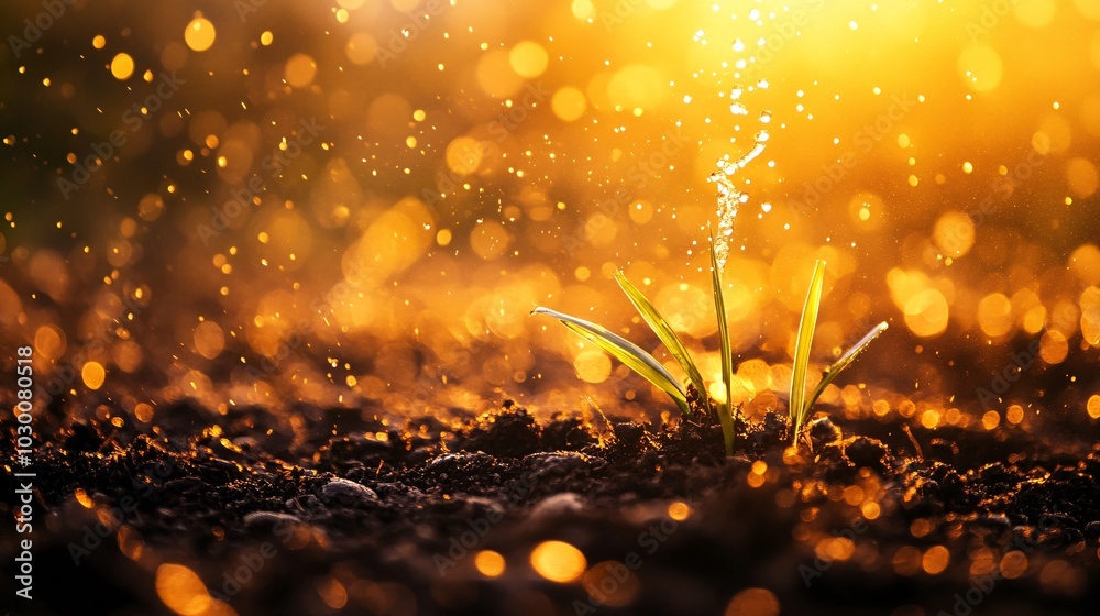 2410_231.macro water droplet impact, rich soil texture, golden hour ...