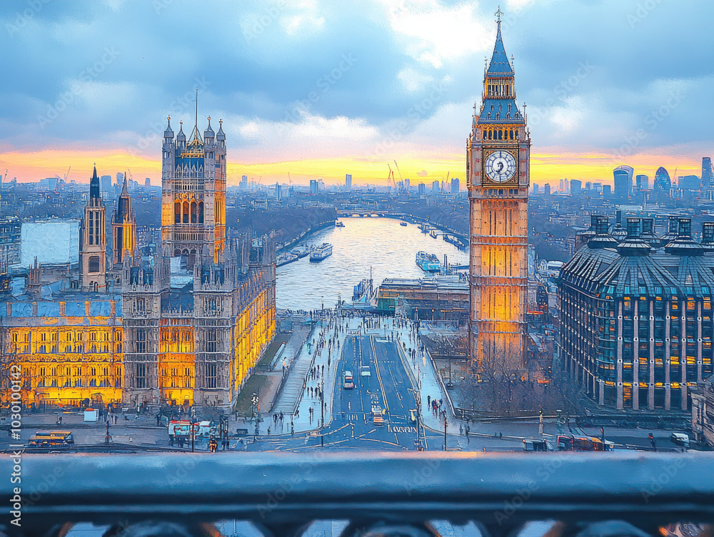Iconic London skyline with Big Ben and modern skyscrapers Stock ...