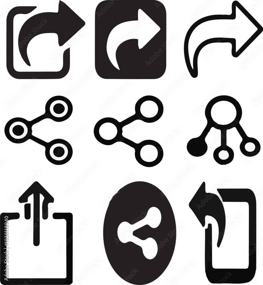 Print Set of share vector icon. Arrow symbol. button connection illustration sign collection ...