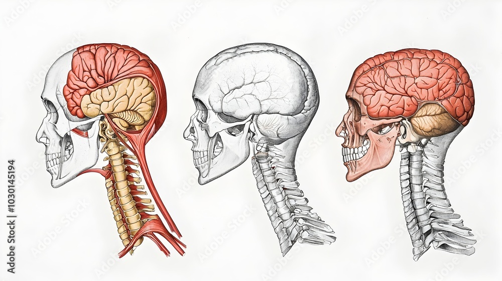 Anatomical Illustration of Human Skull and Brain Structures Stock ...