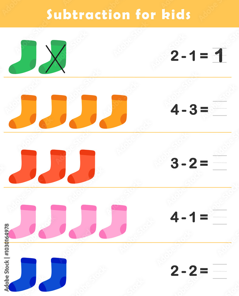 Subtraction Worksheet for Kids. Basic Subtraction Problems with Cute ...
