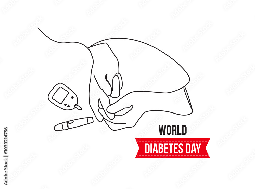 Continuous one line drawing hand using glucometer for checking blood ...