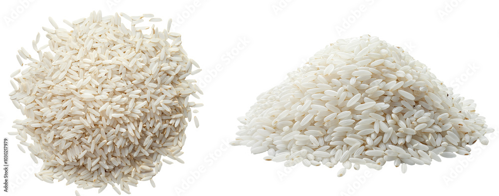 Piles of uncooked white rice grains isolated on transparent background ...