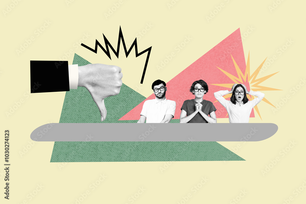 Composite photo collage of confused employee workers receive refusal ...