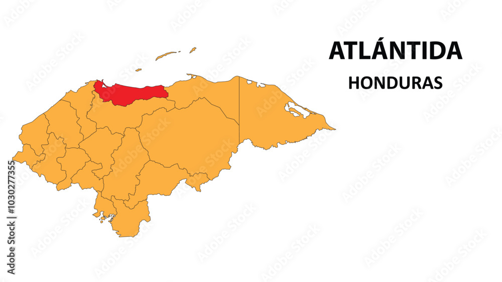 Atlántida Map is highlighted on the honduras map with detailed state ...