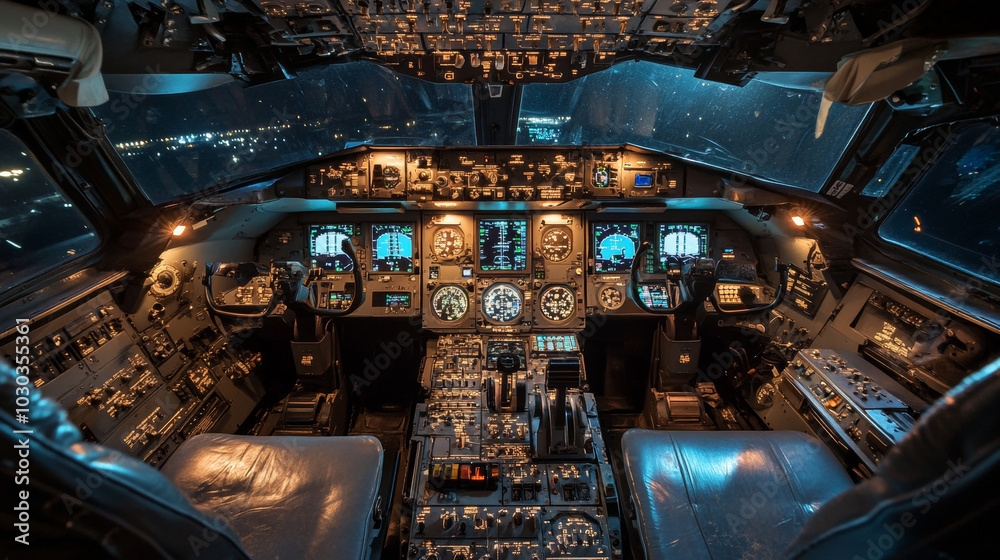 This illustration showcases the cockpit (flight deck) of a modern ...