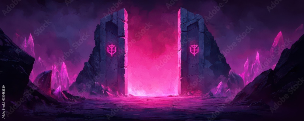 Ancient dungeon buried beneath a mountain, glowing crystals, giant ...