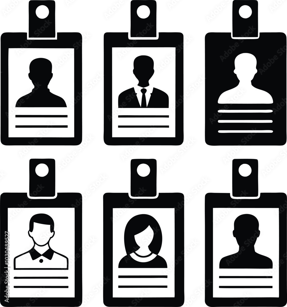 Vetor Black and White ID Badges: Vector Set of Employee Identification ...