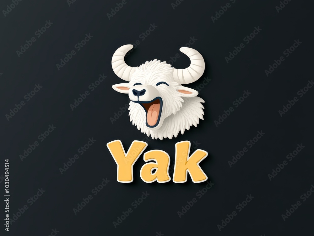 Cute cartoon-style yawning yak character with a letter "Yak" simple ...