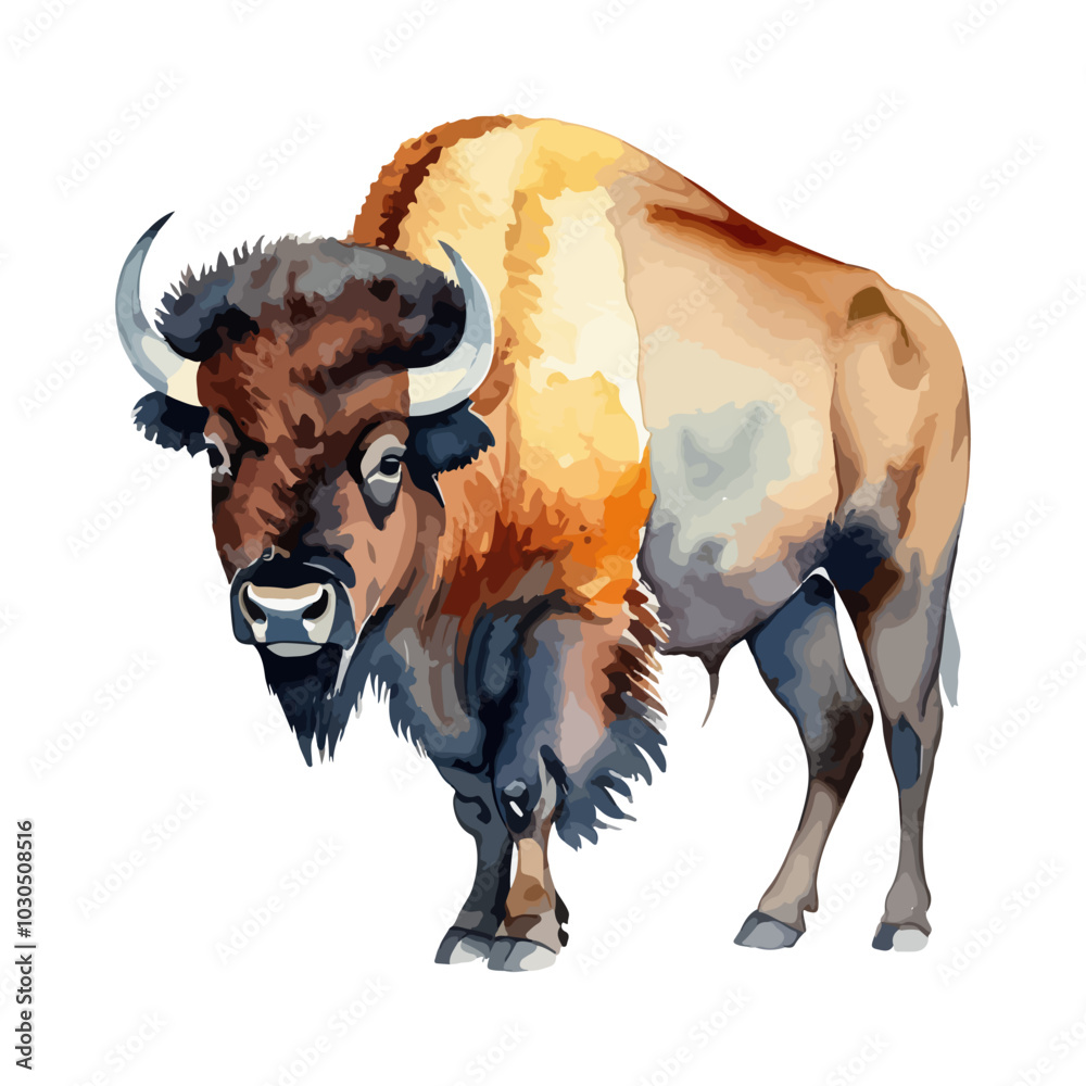 Watercolor illustration of a Bison drawing by hand. Vector illustration ...