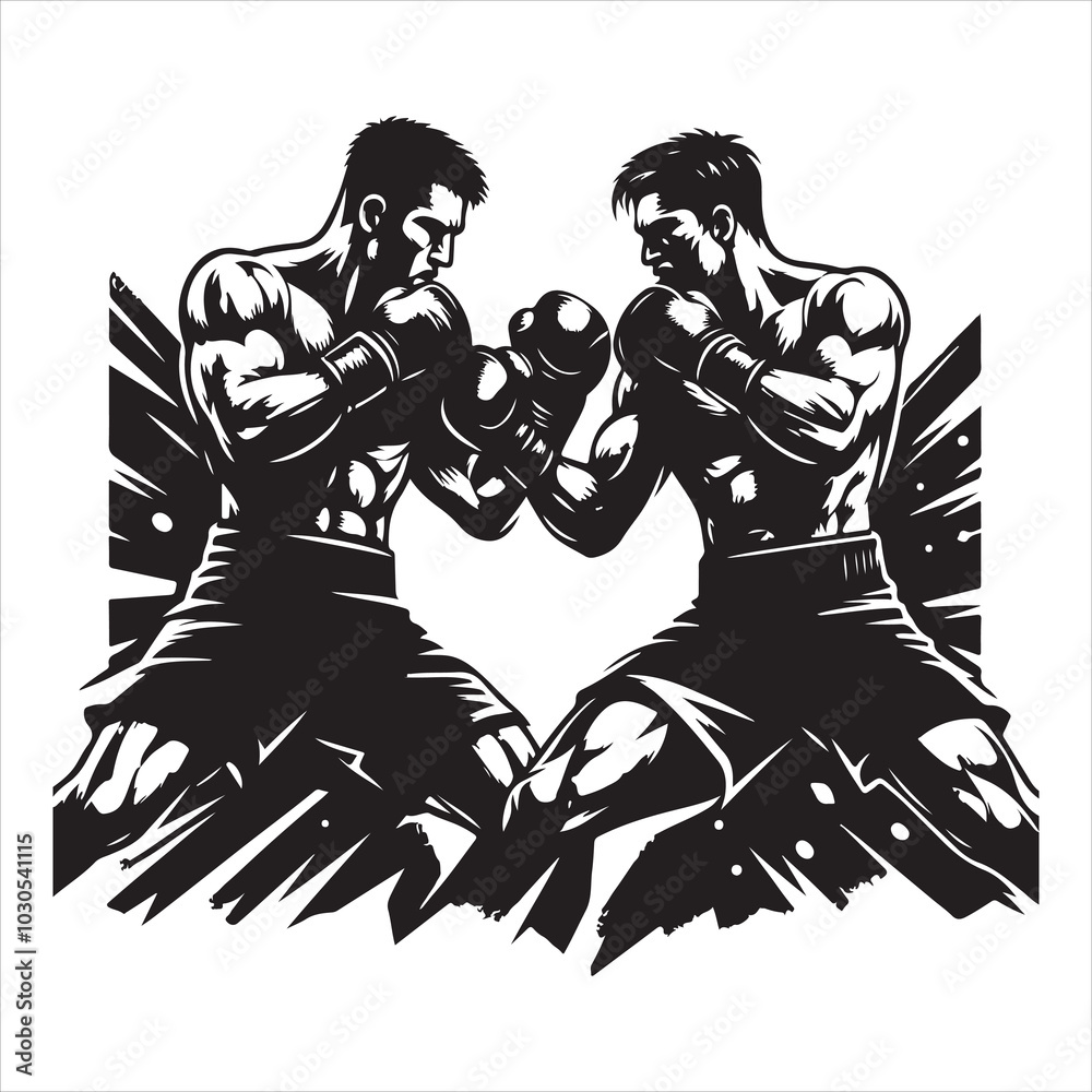 Fight Night Boxers Locked in Fierce Combat Stance , black colour vactor ...