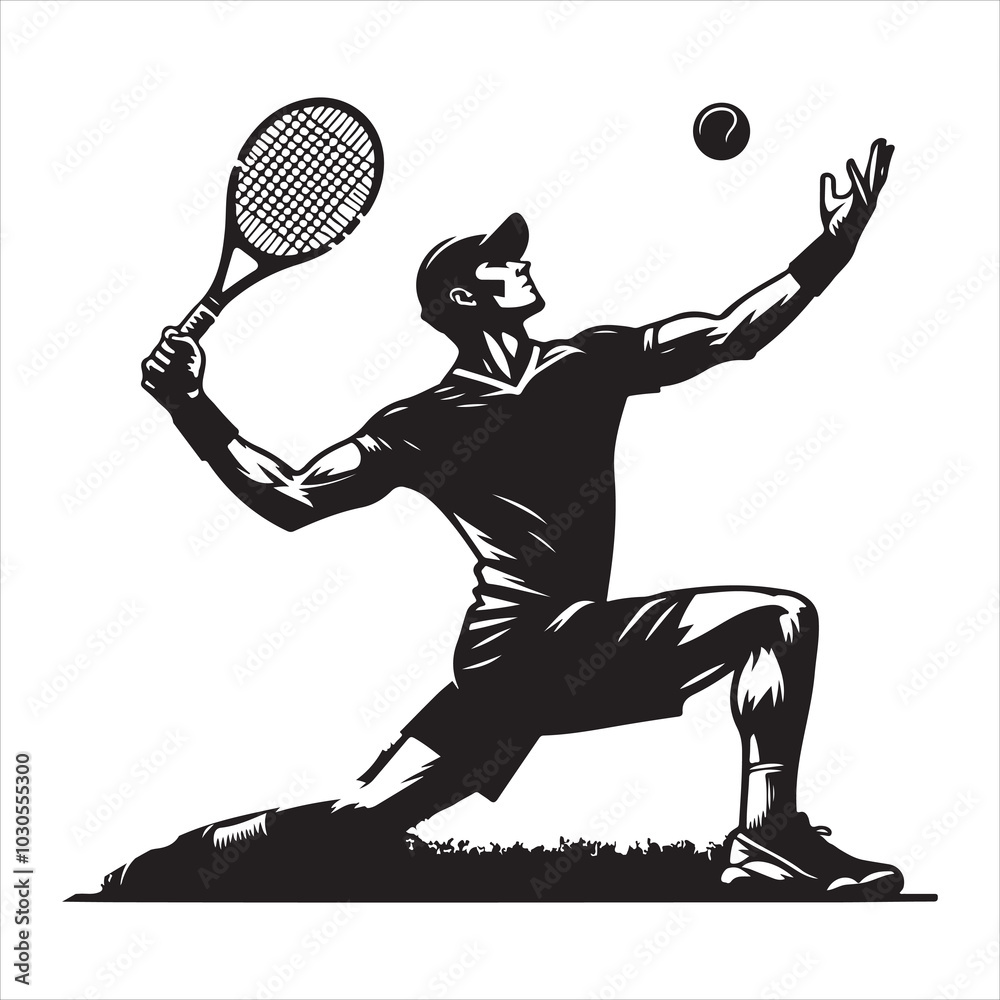 Game On Tennis Star Holding Racket for the Serve , black colour vactor ...