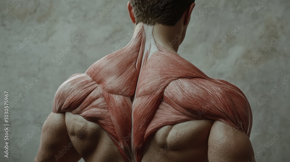 ภาพประกอบ Stock person's back with the muscles clearly outlined ...