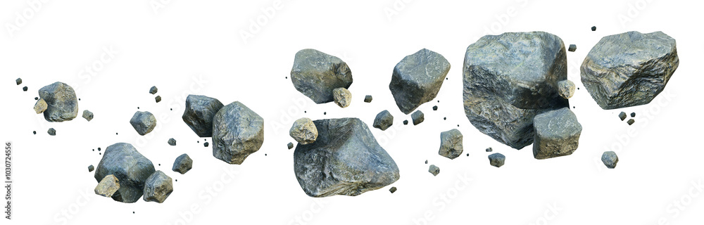 3D space stone, cosmic flying meteorite illustration, grey galaxy rocks ...