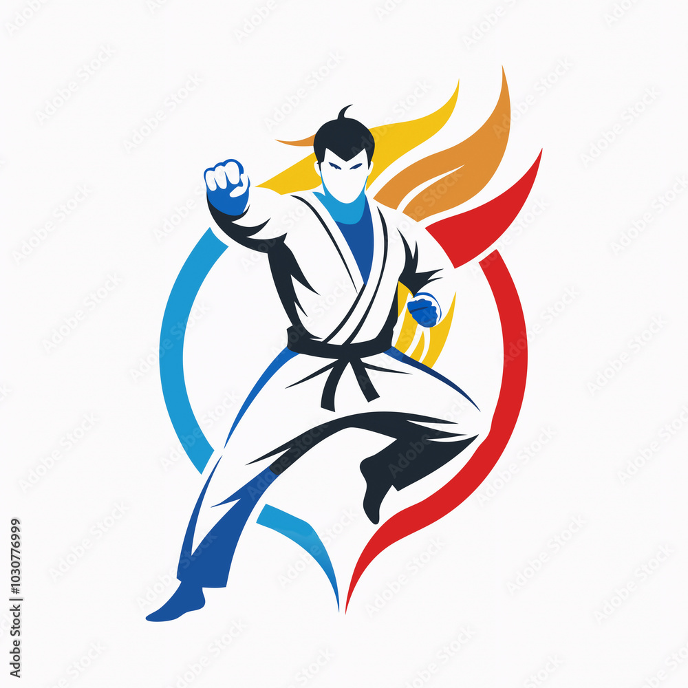 Ilustración de Stock Taekwondo Fighters Combat Scene - Korean Martial ...