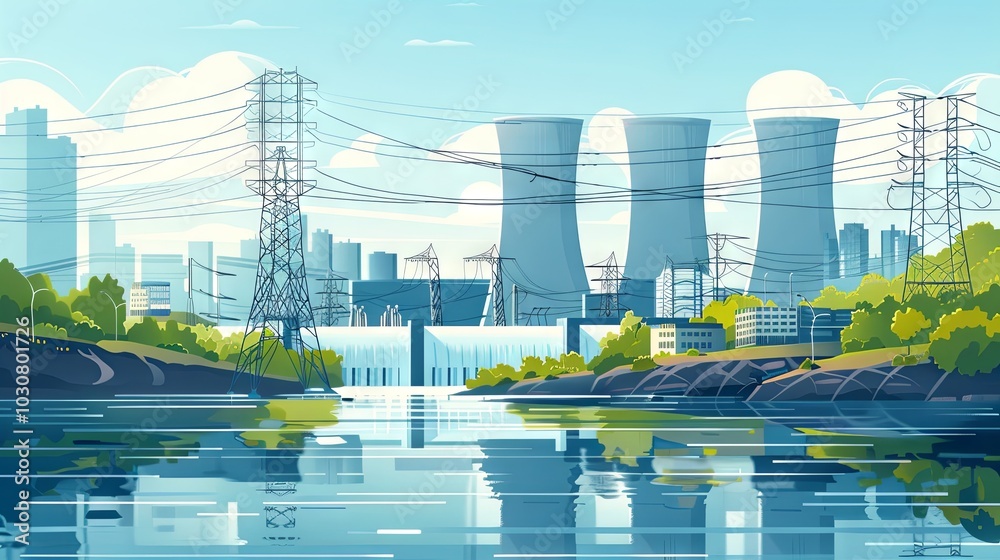 Hydroelectric power plant with a river dam and reservoir for hydropower ...