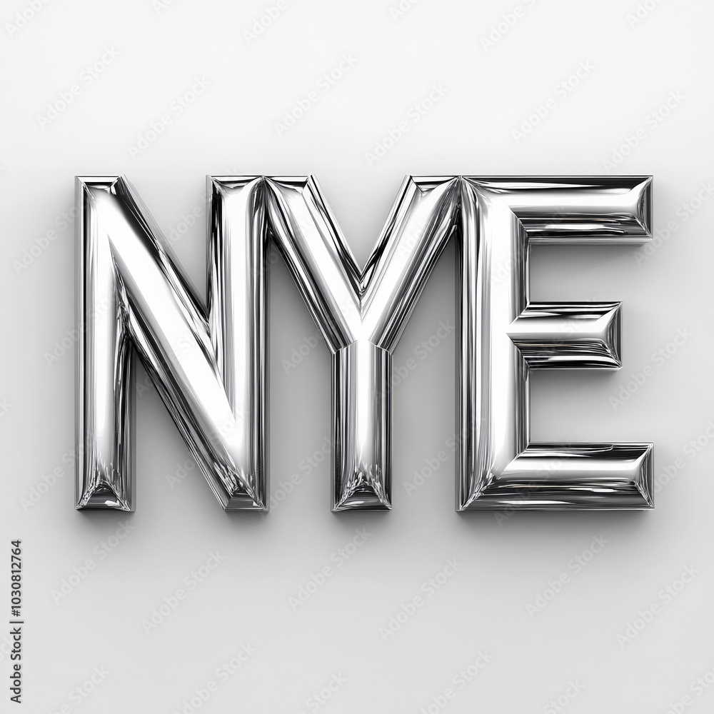 Chrome 3d letters of the word "NYE" on a transparent background Stock ...