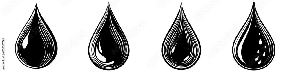 line art vector illustration collection of water droplet with wood ...
