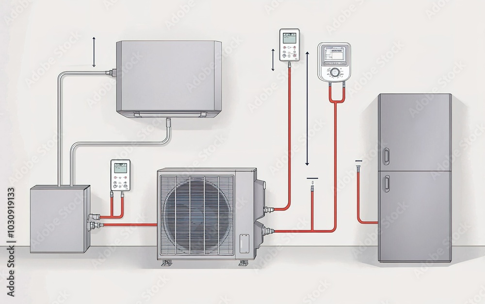Illustration of a multi-zone heating and cooling system setup in a ...
