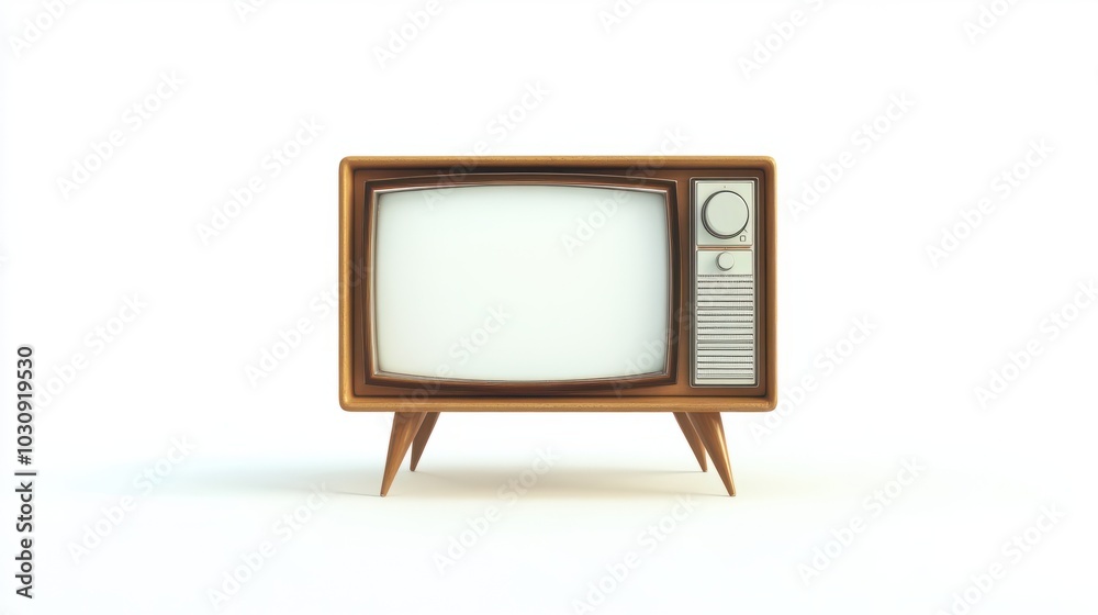 vintage retro tv set with a blank screen isolated on a clean white ...