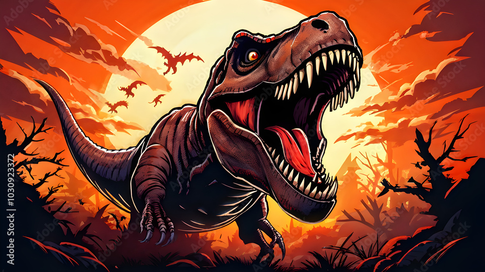 Tyrannosaurus rex T-rex dinosaur roaring Prehistoric Extinct Wildlife ...