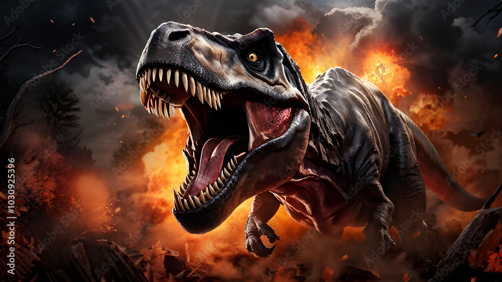 Fierce Tyrannosaurus rex T-rex dinosaur Howling Prehistoric Extinct ...