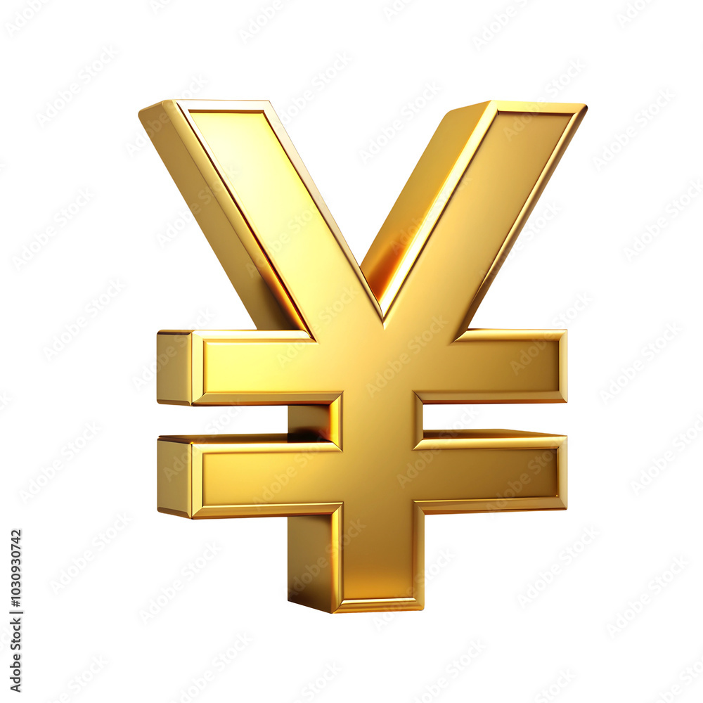 Golden 3D Yen, Yuan Currency Symbol Isolated on White Transparent ...