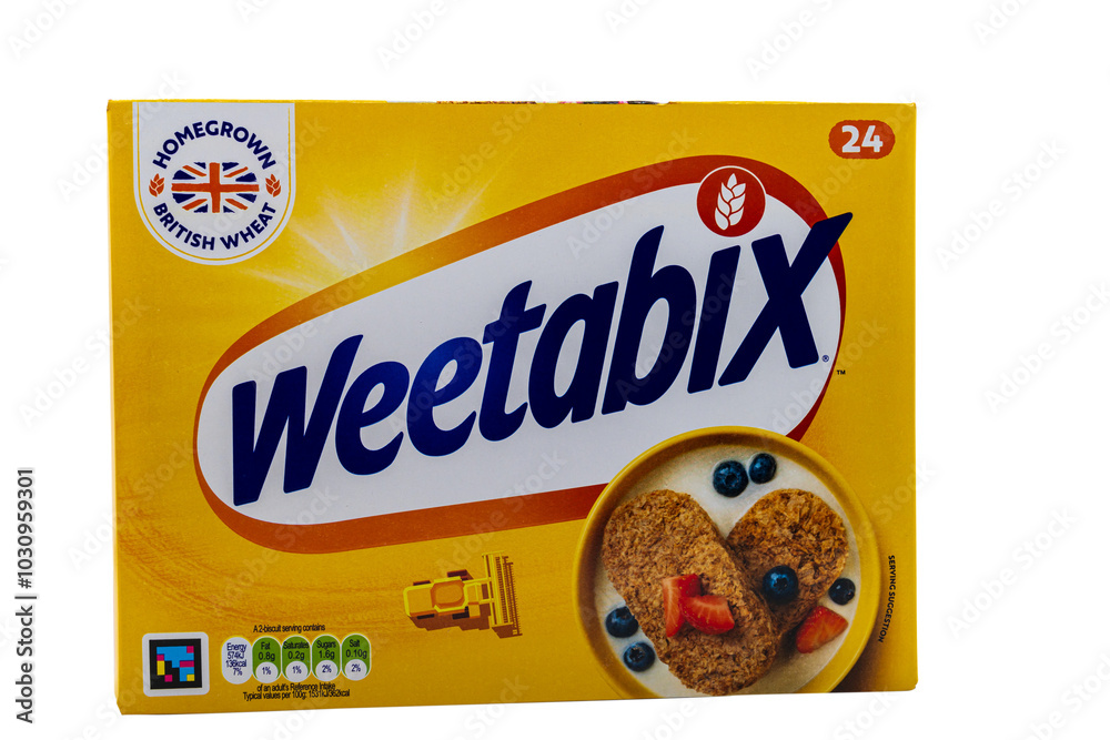 Wolverhampton, UK - October 15 2024: A box of popular UK based cereal ...