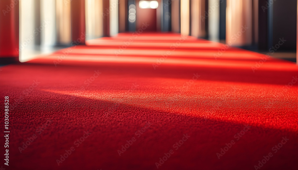 An empty red carpet rolled out, vertically positioned to suggest a ...