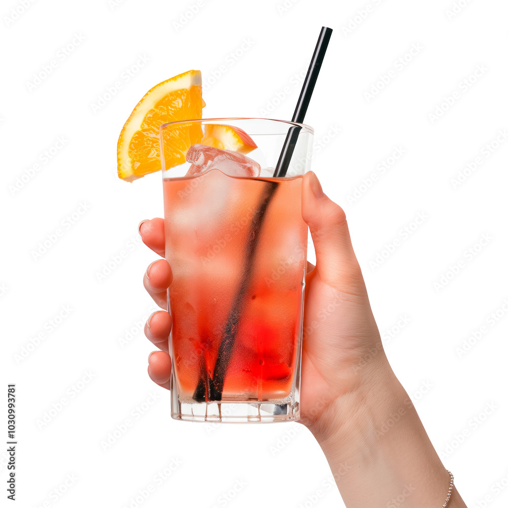 Alcoholic cocktail in hand isolated on white or transparent background ...