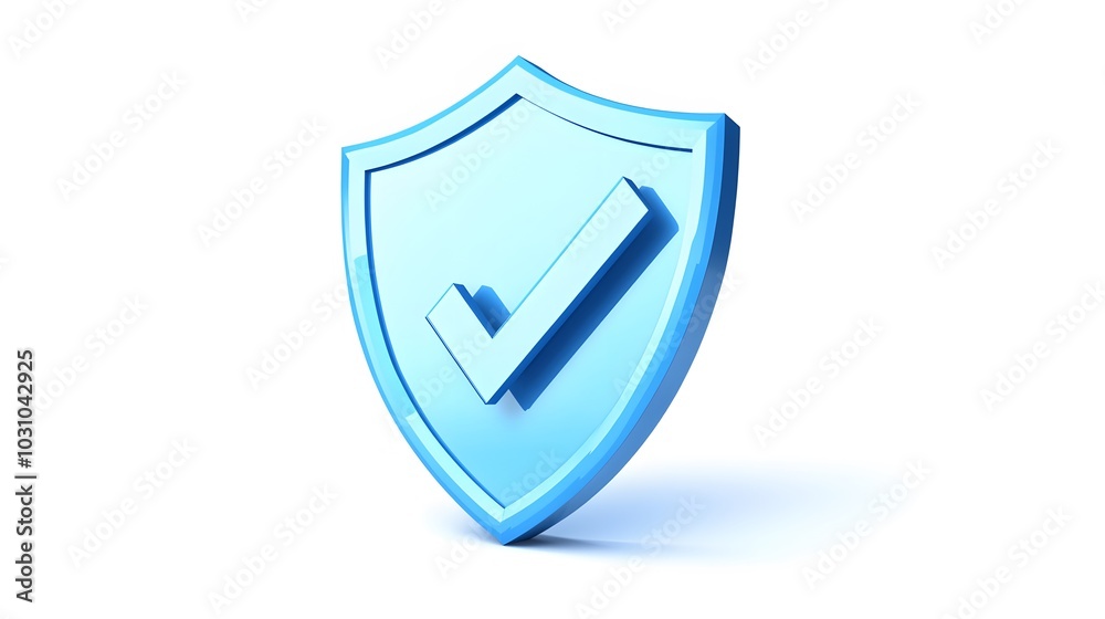 cartoon 3d Icon safety shield check mark perspective . Blue symbol ...