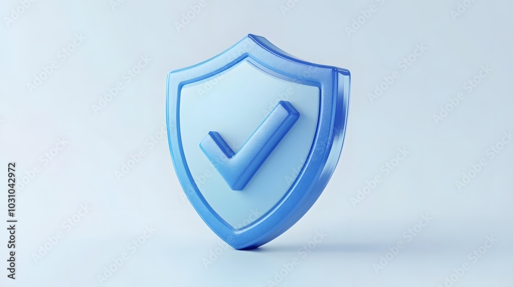 cartoon 3d Icon safety shield check mark perspective . Blue symbol security safety icon ...