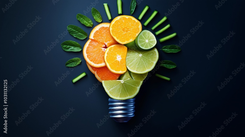 Light bulb made from fruit representing healthy eating habits Stock ...