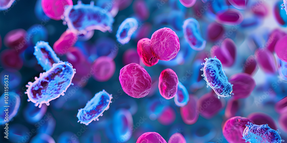 Microscopic view of bacteria and microorganisms, Colorful bacteria ...