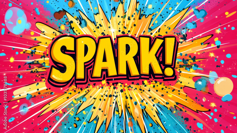 Comic speech bubble with expression text SPARK!. Colorful cartoon ...