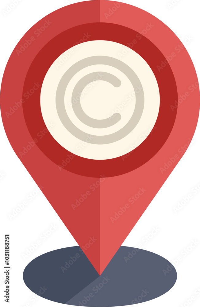 Red location pin with copyright symbol, representing concept of ...