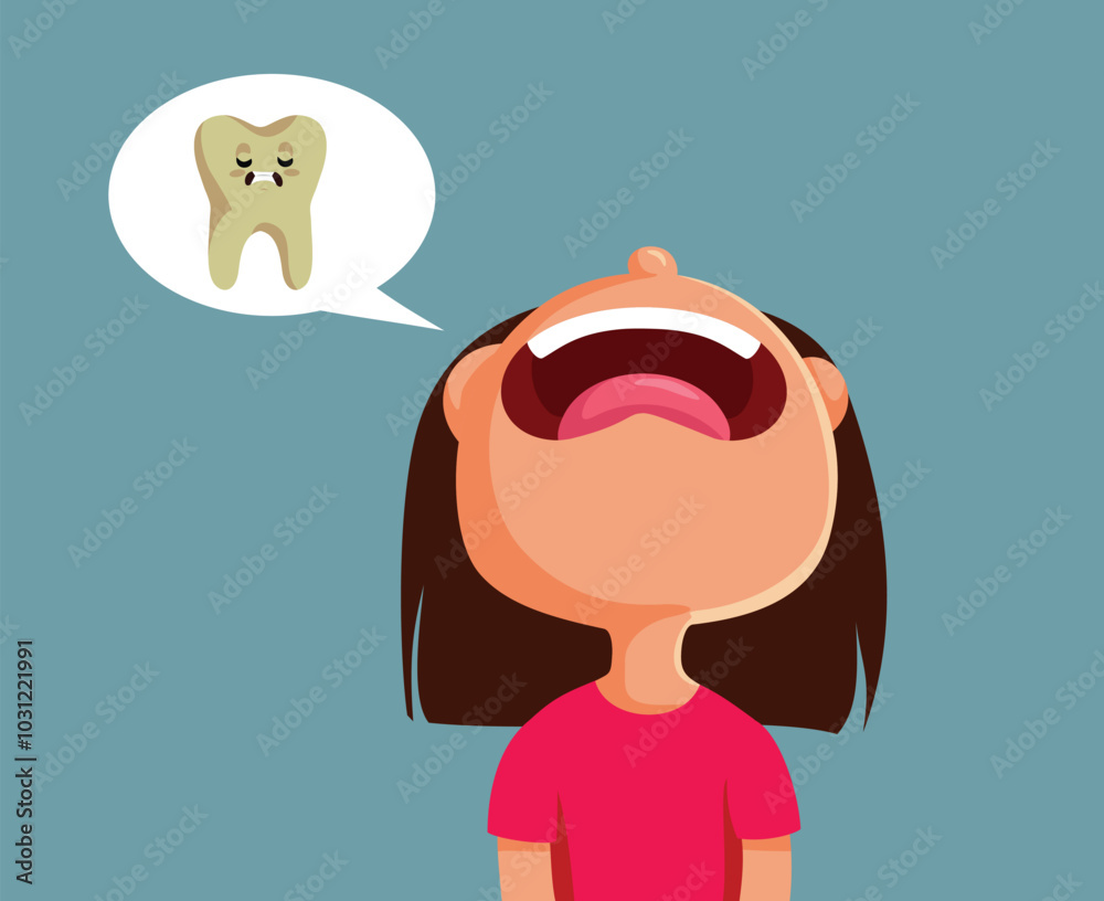 Girl Suffering from a Bad Tooth Problem Vector Illustration Child ...