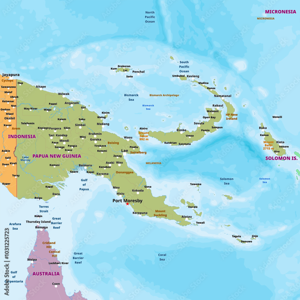 Simple political map of Papua New Guinea Stock Vector | Adobe Stock
