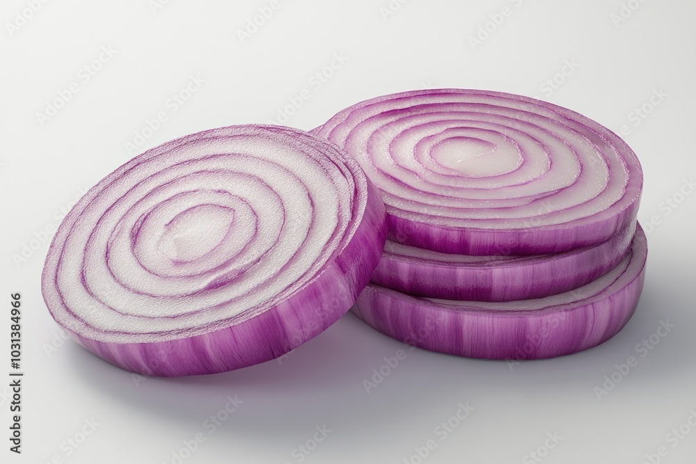 Sliced red onion 3D model on white background with visible layers ...