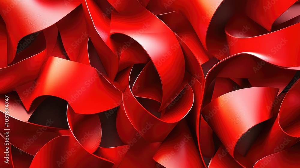 Abstract red shapes with subtle 3D effects and shadows, creating a ...