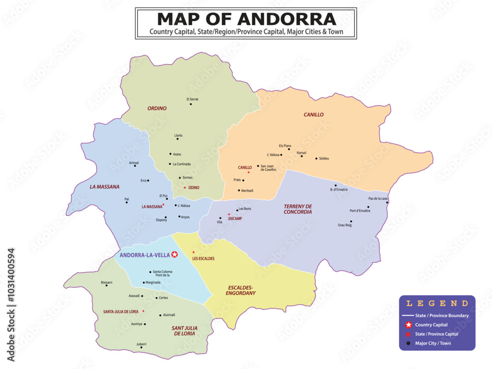 European Country Geography Political map. Political map of country with ...