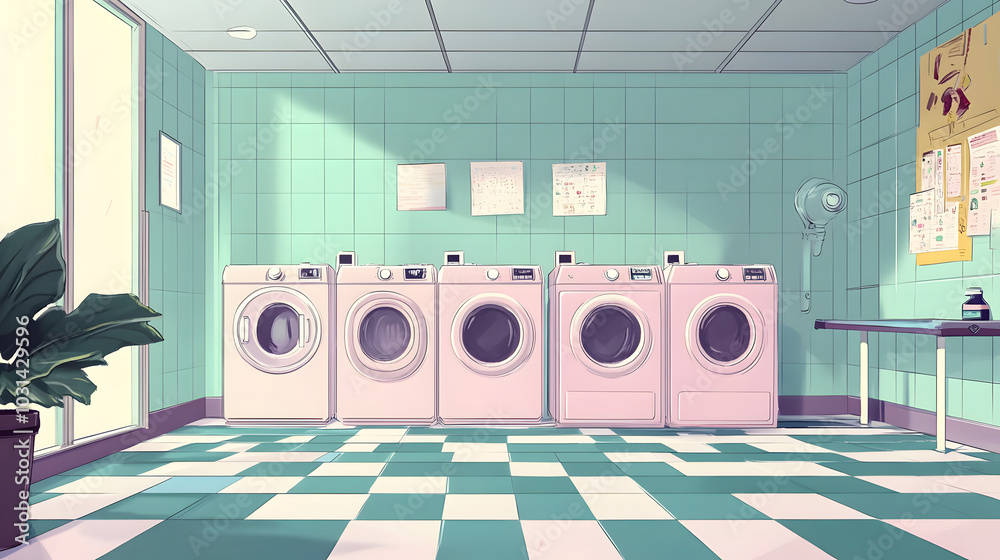 Laundry Room aesthetic cartoon Stock Illustration | Adobe Stock