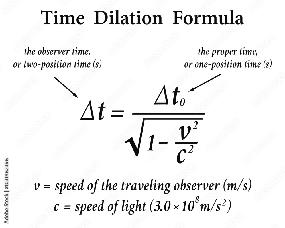 Time Dilation Formula on the white background. Education. School. Formula. Vector illustration ...