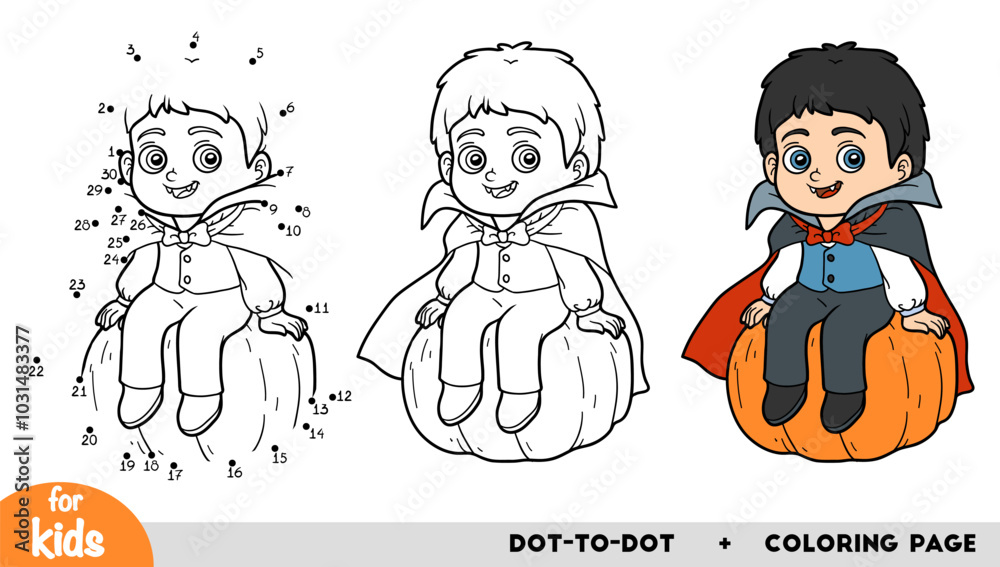 Cute cartoon character vampire and pumpkin. Numbers game, education dot ...