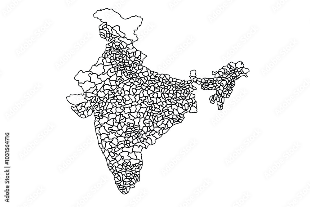 India map outline, linear doodle illustration. isolated on white ...